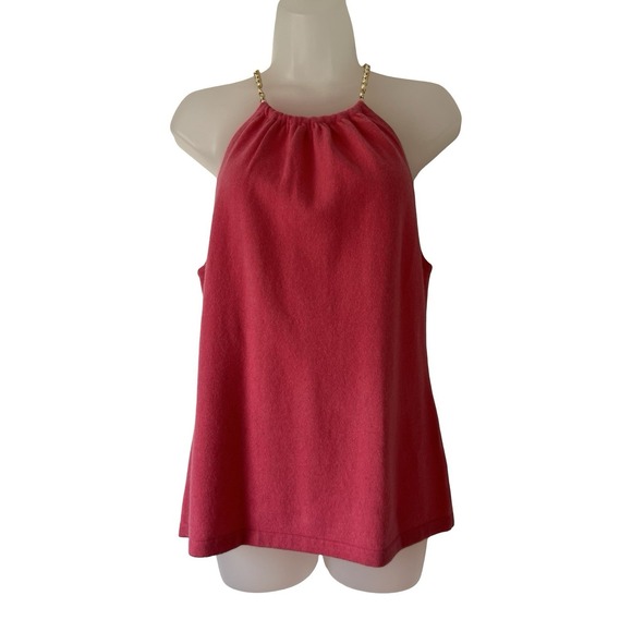 Tops | Cortland Park Cashmere Gold Chain Strap Halter Top Pearls Womens ...